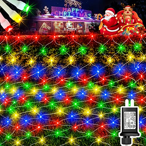12ft x 5ft Christmas Net Lights, 360 LED Net Lights with 8 Modes, Connecable, Timer, Waterproof Christmas Lights Outdoor Bush Mesh Lights for Home Garden Wedding Yard Xmas Decorations - Multicolor