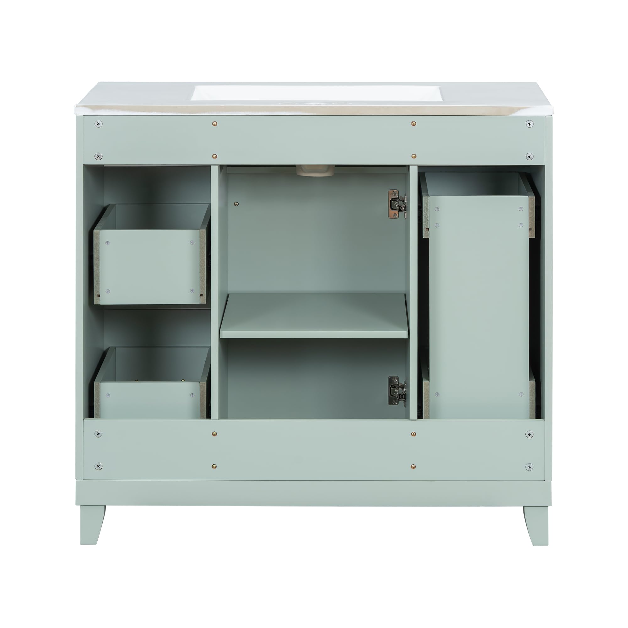 Harper & Bright Designs 36" Bathroom Vanity with Sink, Free Standing Single Basin Vanity Set with Cabinet and 3 Drawers, Modern Wooden Bathroom Cabinet with Ceramic Basin for Bathroom, Green