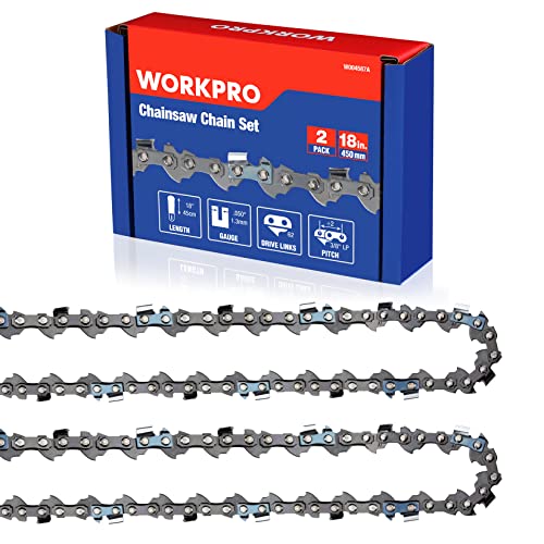 WORKPRO 2-Pack 18 Inch Chainsaw Chain, 3/8"Pitch, 62 Drive Links Wood Cutting Saw Chain for Chainsaw Parts fits Craftsman, Husqvarna, Poulan, Echo, DeWalt