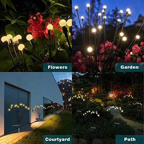 Chahot 2 Pack 20 LED Solar Firefly Lights, Solar Powered Garden Lights Outdoor, Starburst Swaying Solar Firefly Lights, Outdoor Waterproof Path Lights for Yard Patio Pathway Decoration, Warm White