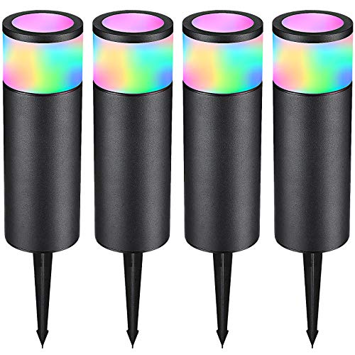 LEONLITE RGB LED Bollard Landscape Light, 4.5W Low Voltage Path Lights Outdoor, 12V-24V AC/DC Landscape Pathway Lights for Garden, Color Changing, Memory Function, IP65 Waterproof, Aluminum, Pack of 4