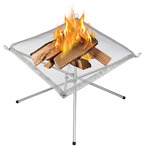 Portable Outdoor Fire Pit 16.5 Inch Upgrade Foldable Stainless Steel Mesh Fire Pit Wood Burning, Collapsible Fireplace Space Saving Perfect for Camping, Backyard, Patio, Garden (Carrying Bag Included)