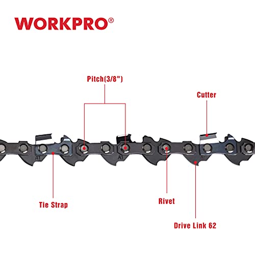 WORKPRO 2-Pack 18 Inch Chainsaw Chain, 3/8"Pitch, 62 Drive Links Wood Cutting Saw Chain for Chainsaw Parts fits Craftsman, Husqvarna, Poulan, Echo, DeWalt