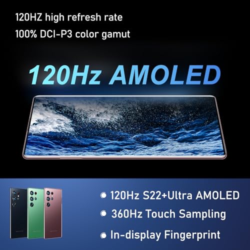 2023 Global Version S22 Ultra Smartphone 7.3INCH 5G Mobile Phones 16GB RAM 1TB ROM Cell Phone Facial Fingerprint Unlocking ID Dual Sim Card,Green-1TB