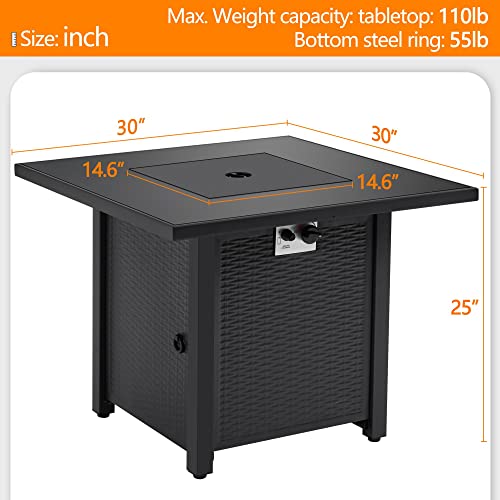 Yaheetech Fire Pit Propane Fire Pit 30 in 50,000 BTU Square Gas Firepits with Glass Tabletop and Water-Resistant Cover for Outside, 2 in 1 Large Outdoor Fire Table for Patio/Garden/Backyard