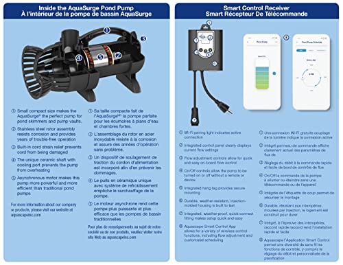 Aquascape 45010 AquaSurge PRO 4000-8000 GPH Water Pump Asynchronous, Smart Control App Ready, Black