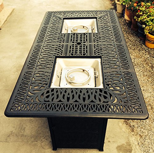 Outdoor Fire Pit Bar Height Double Burner Table Elisabeth Cast Aluminum Patio Furniture