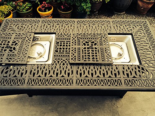 Outdoor Fire Pit Bar Height Double Burner Table Elisabeth Cast Aluminum Patio Furniture