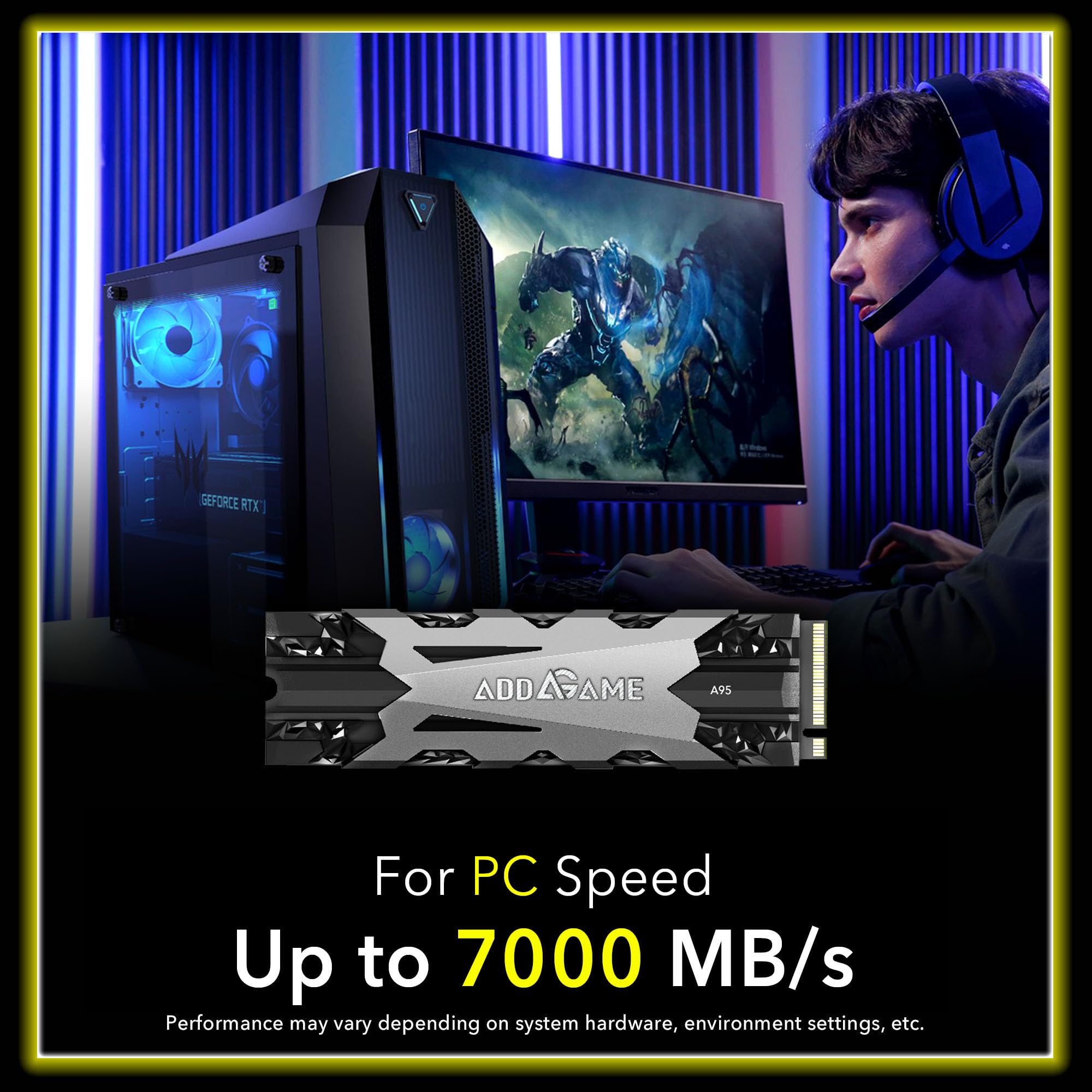 Addlink A95 8TB M.2 SSD Storage Expansion for PS5 Consoles with Heatsink, up to 7000 MB/s, Internal Gaming SSD -2280 PCIe NVMe Gen4X4 3D TLC with Dram NAND SSD (ad8TBA95M2P) Made in Taiwan