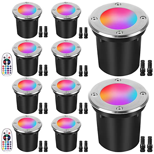 EAGLOD 10W Landscape Lighting RGBW Low Voltage Landscape Lights Color Changing LED Well Lights Outdoor,12-24V Multicolor In Ground Lights IP67 Waterproof for Garden Yard Tree (10Pack with Connectors)