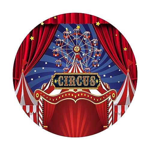 AWERT Polyester Diameter 3ft Round Circus Backdrop Red Circus Tent Curtains Ferris Wheel Photography Backgrounds Kids Circus Theme Birthday Party Baby Shower Decoration Supplies