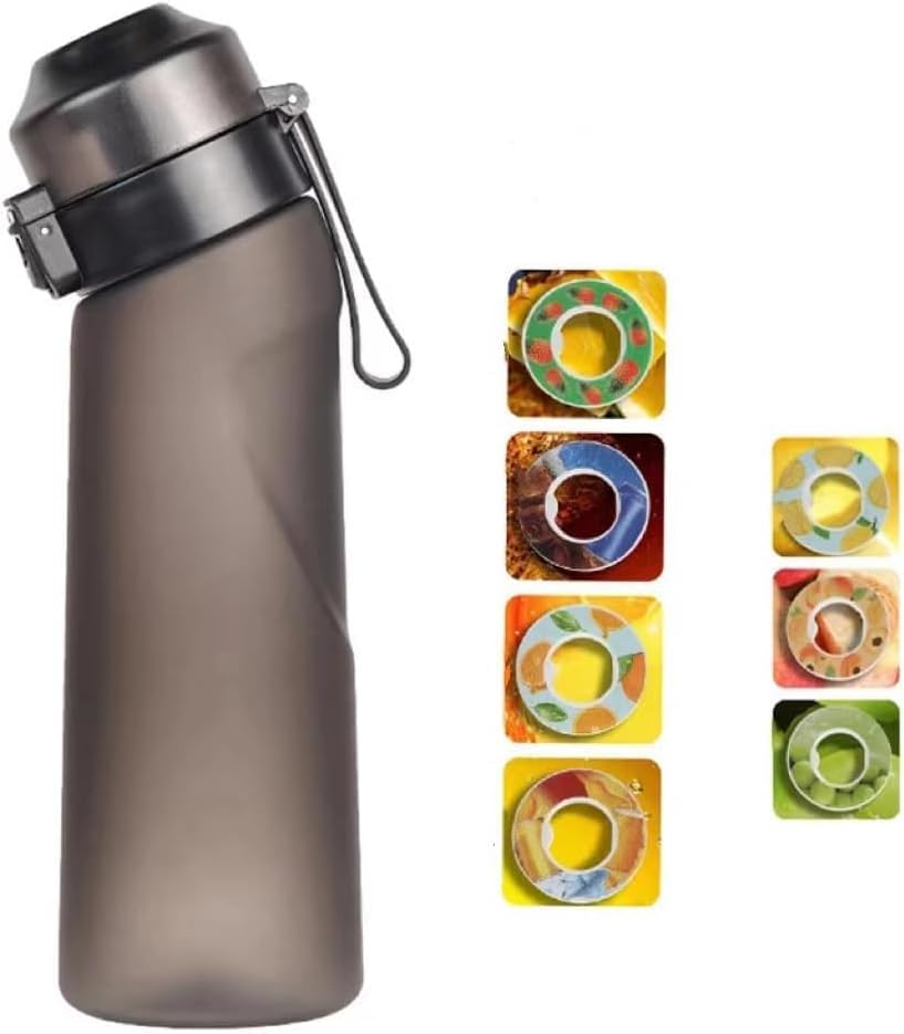 FCLMHD Flavored Pods for Flavored Water Bottle,650ML Fruit Fragrance Water Bottle with RANDOM 2 flavour pods Water Cup,for Gym and Outdoor Gift (black+2Pods)
