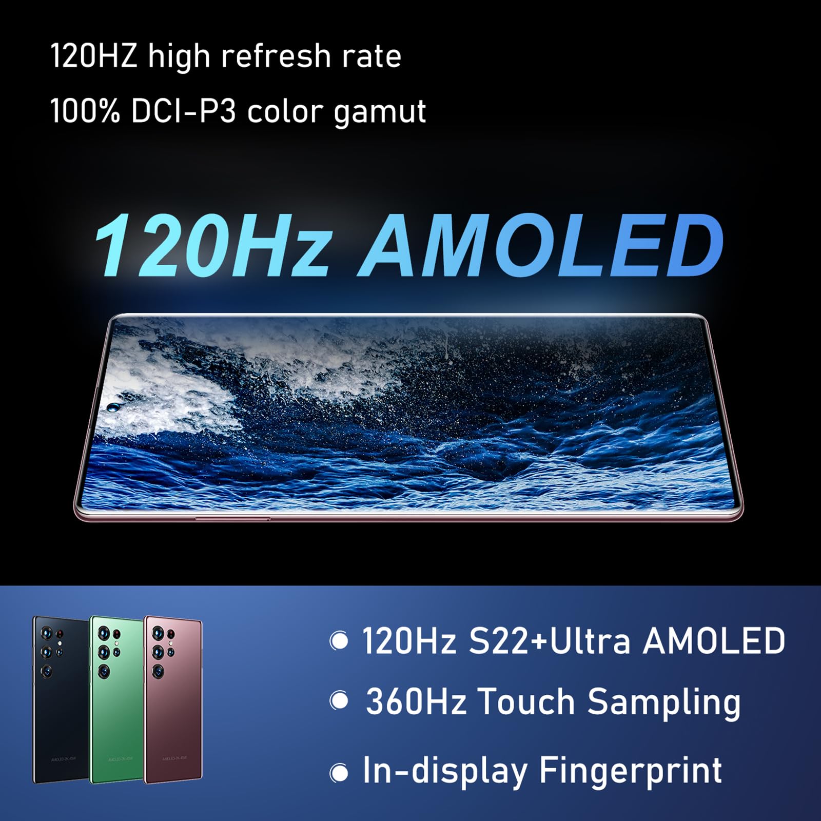 S22 Ultra Smartphone Original 7.3Inch HD Full Screen 16GB RAM 1TB ROM Unlocked Mobile Phones 7300Mah 4G/5G Network Celular Android Cell Phone,Green-1TB