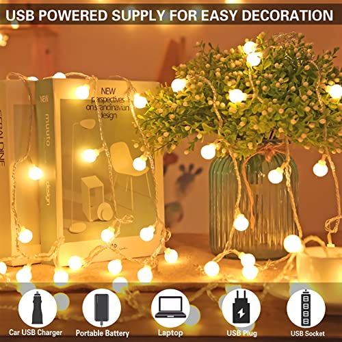 Globe String Lights, 54 FT 100 LED USB Fairy Lights Plug in, 8 Modes Twinkle Lights Waterproof with Remote and Timer for Bedroom Indoor Outdoor Garden Patio Wedding Christmas Party Decor (Warm White)