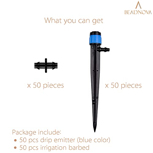 BEADNOVA Drip Irrigation Spray Emitters 50pcs Drip Emitters for 1/4 Inch with Straight Coupling Full Circle Micro Sprinkler Adjustable Irrigation Drippers for Drip Irrigation Parts Garden Patio Lawn