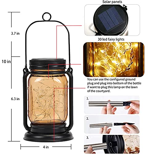 Hanging Solar Lantern, 2 Pack Solar Powered Waterproof Landscape Lanterns, 30 LEDs Solar Mason Jar Lid Fairy String Light for Patio, Yard, Garden and Pathway Decoration (Fairy Light 2 Pack)