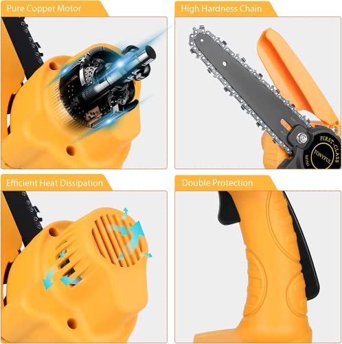 Mini Chainsaw, TONYFUL 6-Inch Cordless Chainsaw with 2 Battery and Replacement Chain, Professional Electric Chainsaw Portable Handheld Chainsaw Rechargeable Garden Saw for Pruning Trees Wood Cutting
