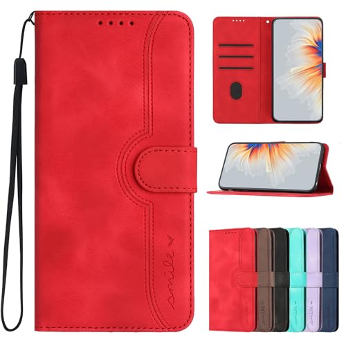 JLHYYXH Case for Sony Xperia 1 III, Premium Smile Magnetic Kickstand Shockproof Credit Card Slot Wallet Case Flip Cover Case for Sony Xperia 1 III-Red