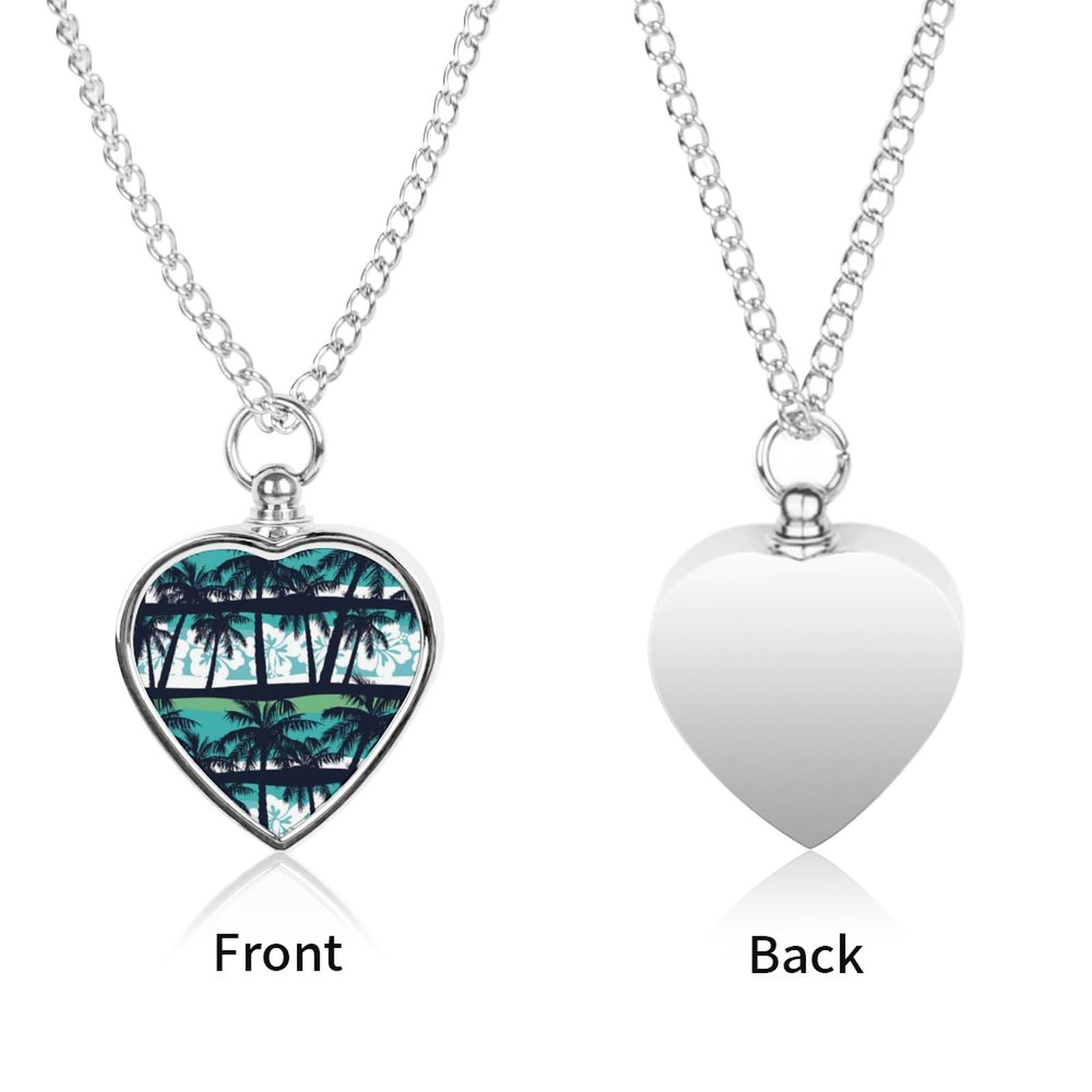 Hawaii Tropical Palm Tree Urn Necklace for Ashes Personalized Pet Cremation Jewelry Heart Pendant for Men Women