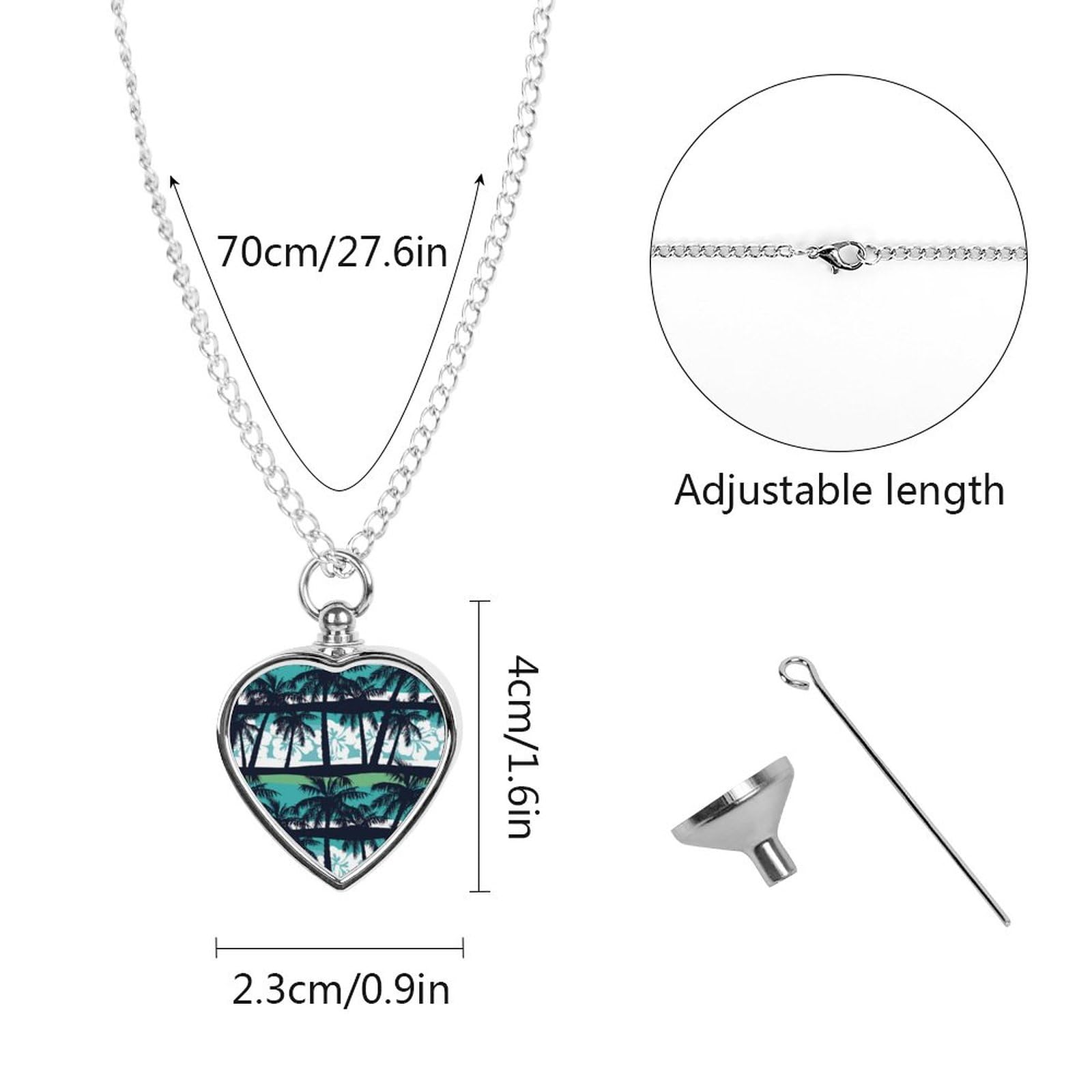 Hawaii Tropical Palm Tree Urn Necklace for Ashes Personalized Pet Cremation Jewelry Heart Pendant for Men Women