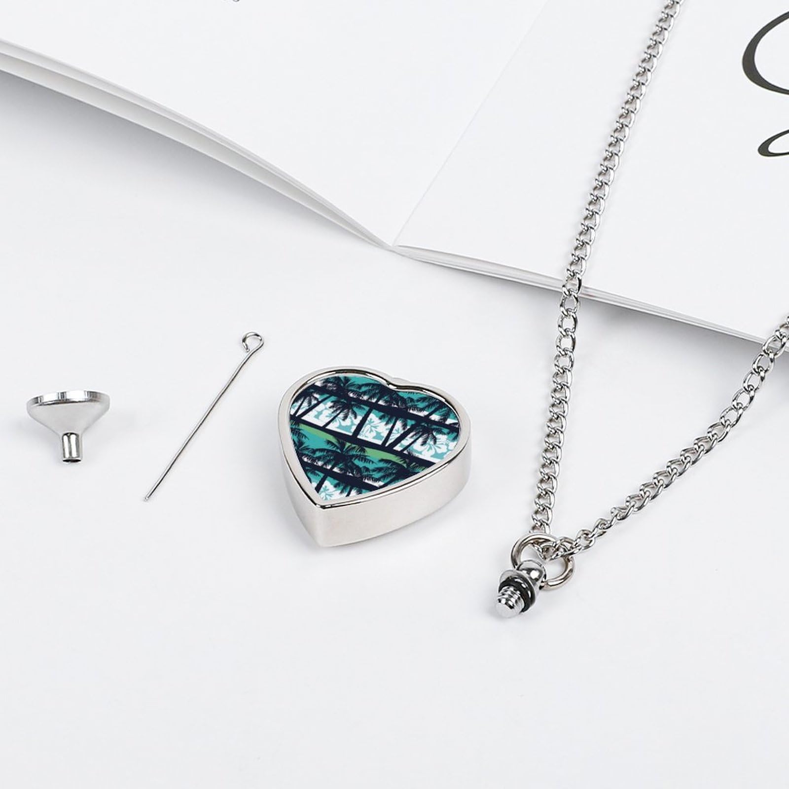 Hawaii Tropical Palm Tree Urn Necklace for Ashes Personalized Pet Cremation Jewelry Heart Pendant for Men Women