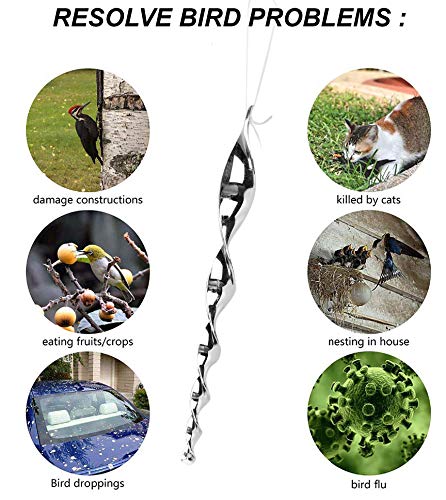 Home-X Bird Repellent Reflective Scare Rods-Ornaments, Outdoor Hawk and Duck Deterrent, Ornamental Spiral Deterrent Control Device-11 (6-Pack)