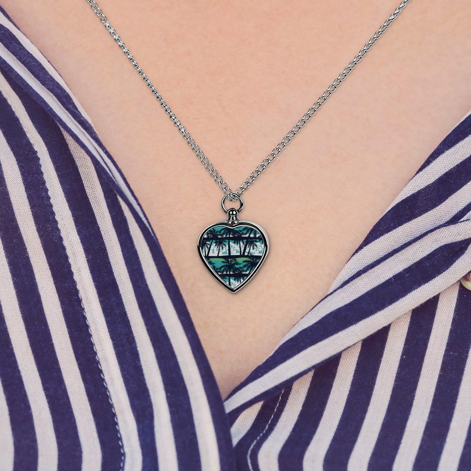 Hawaii Tropical Palm Tree Urn Necklace for Ashes Personalized Pet Cremation Jewelry Heart Pendant for Men Women