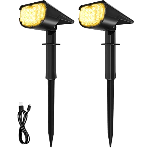 AloftSun Solar Spotlights, 4 Modes Solar Outdoor Light with USB Charging, IP68 Waterproof Solar Landscape Spotlight Outdoor for Yard Garden Driveway Porch Walkway 2 Pack Warm White