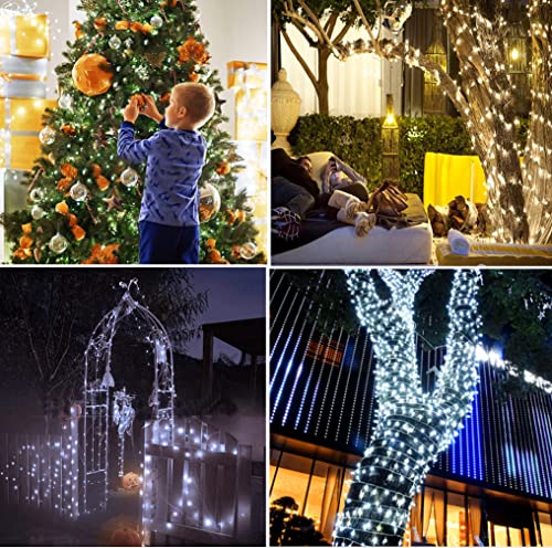 INMKALI Solar String Lights Outdoor Waterproof Big & Super Bright LED Christmas Lights 2-Pack 2400MAH 144FT 400L Fairy Lights 8 Lighting Modes for Garden Patio Tree Party Wedding (Cool White)