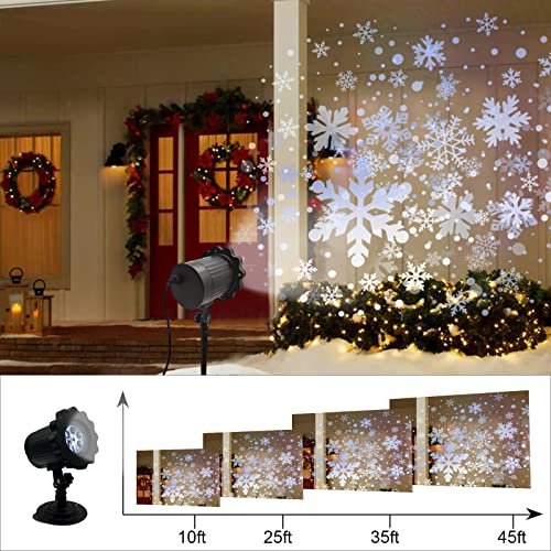 Queeon Snowflake Christmas Projector Lights, Indoor Outdoor Led Snowfall Projection, Waterproof LED Landscape Decorative Light for Xmas & Halloween Holiday Party, Garden & Home Decorations