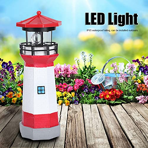 Voluxe Solar Lighthouse with Rotating Beacon, Yard Lights Fast Charging:2 Solar Panels at The Top for Fast Charging. for Tables(Red and White,10.6x3.9x3.9in)