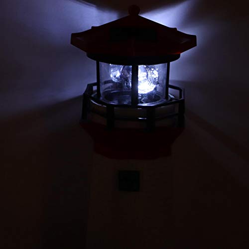 Voluxe Solar Lighthouse with Rotating Beacon, Yard Lights Fast Charging:2 Solar Panels at The Top for Fast Charging. for Tables(Red and White,10.6x3.9x3.9in)