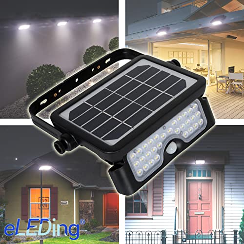 eLEDing 1100 Lumens Black PIR Motion Activated Solar Power Outdoor LED 5-in-1 Flood Light for Parking Area Garage Yard Backyard Garden Deck Path Camping