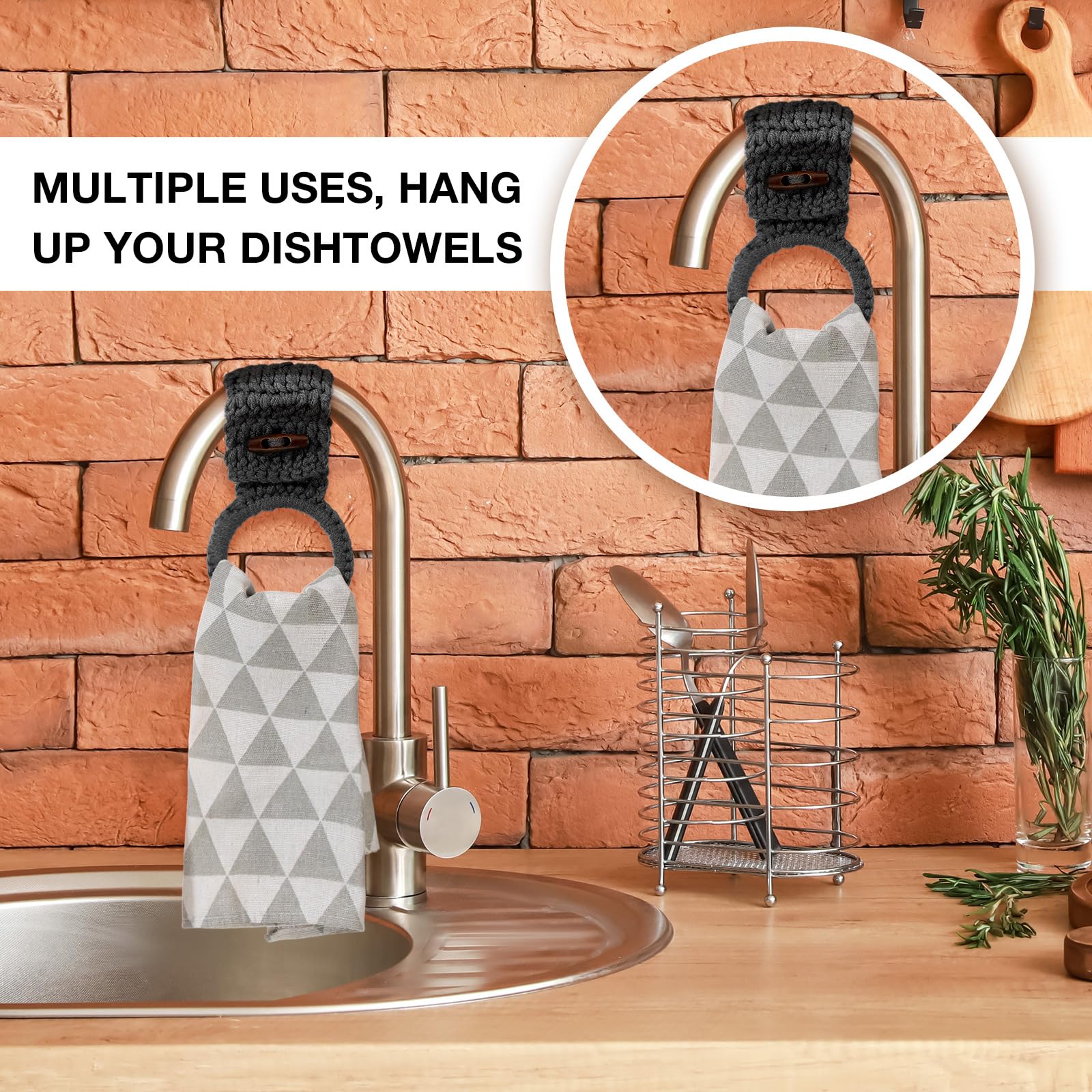 Hoolerry 8 Pcs Hanging Kitchen Towels Ring Crochet Hanging Dish Towel Holder with Loop Button for House Oven Stove Door, 8 Colors(Vivid Colors,Round)