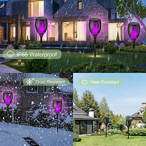 arzerlize Purple Solar Lights Outdoor, Larger Solar Torch Lights Outdoor, Ultra Bright Christmas Solar Torch Light with Flickering Flame Waterproof Auto On/Off Light for Garden Yard 4P