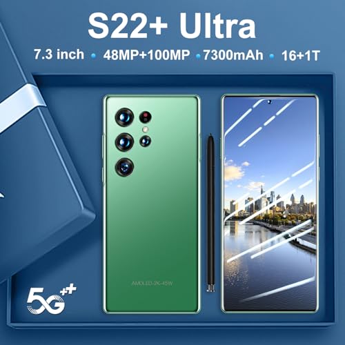 Cheap S22 Ultra Smartphone 7.3INCH Full Screen 5G Telephone 16GB RAM 1TB ROM Mobile Phones Global Version Android 12.0 Cell Phone,Green-1TB