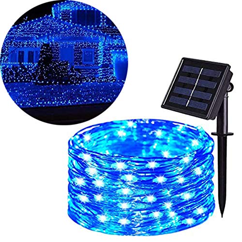 Solar Light String 100LED 36FT2 Patterns of Solar Fairy Light String Copper Wire lamp, Used for Garden, Terrace, Christmas, Wedding, Party Interior Decoration, Outdoor Waterproof (Blue Light)