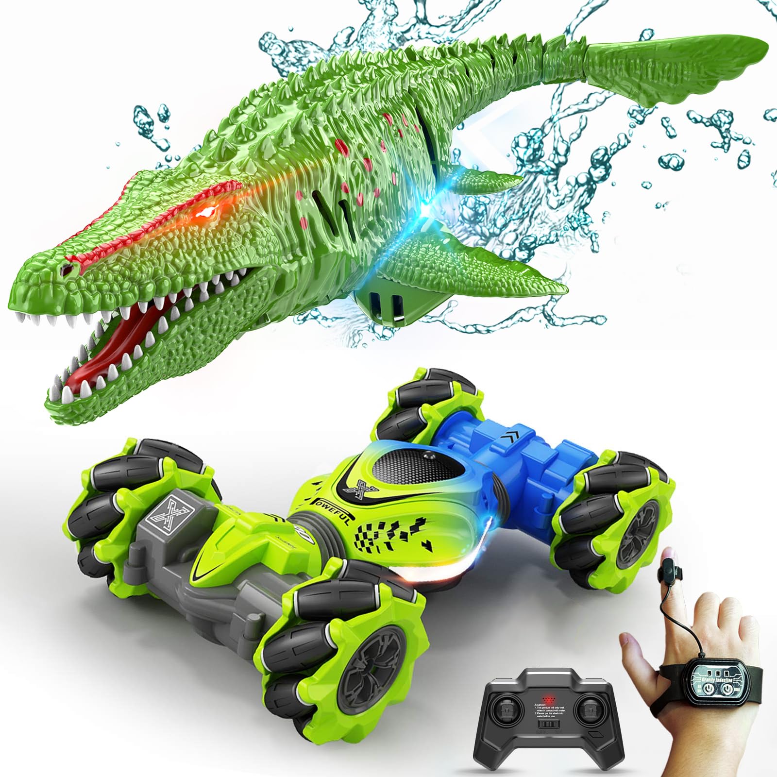 HScopter 4WD Gesture RC Cars and 2WD Remote Control Dinosaur, 2.4 G Remote Control Car Twist Offroad Craweler RC Boats Pool Toys Gift Prensent for Boy Girl Birthday Chirstams Party Xmas