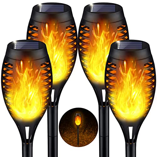 Solar Lights Outdoor 4Pack Solar Tiki Torches with Flickering Flame for Garden Decor, Garden Lights Solar Powered Waterproof, Decorative LED Solar Pathway Lights for Outside Patio Yard Decor Landscape
