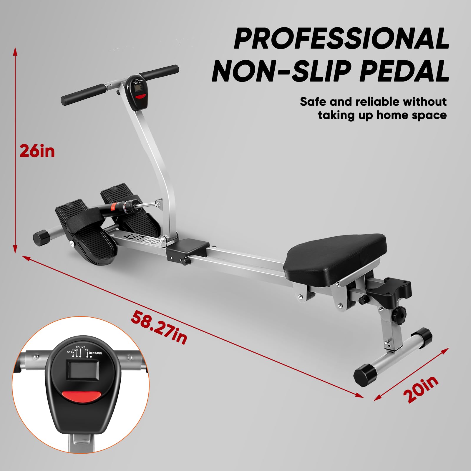 DELLFY Rowing Machine,Rowing Machines for Home Use Foldable,Rower Machine for a Living Room Workspace,Extended Silent Dual-Track,8 Steel Ball Bearing Pulleys.