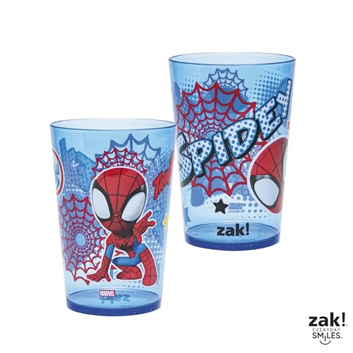 Zak Designs Marvel Spider-Man Nesting Tumbler Set for At Home, 14.5oz Non-BPA Plastic Cups, 4-Pack (Spidey and His Amazing Friends)