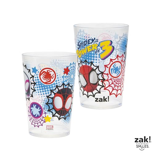 Zak Designs Marvel Spider-Man Nesting Tumbler Set for At Home, 14.5oz Non-BPA Plastic Cups, 4-Pack (Spidey and His Amazing Friends)