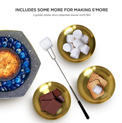Tabletop Fire Pit Table Top Firepit Indoor Fire Pit Tabletop Fireplace with Collapsible Skewer 3 Golden Plates Portable to Outdoor Patio Balcony to Roast Smores Rubbing Alcohol Fuel 11" Large Bowl