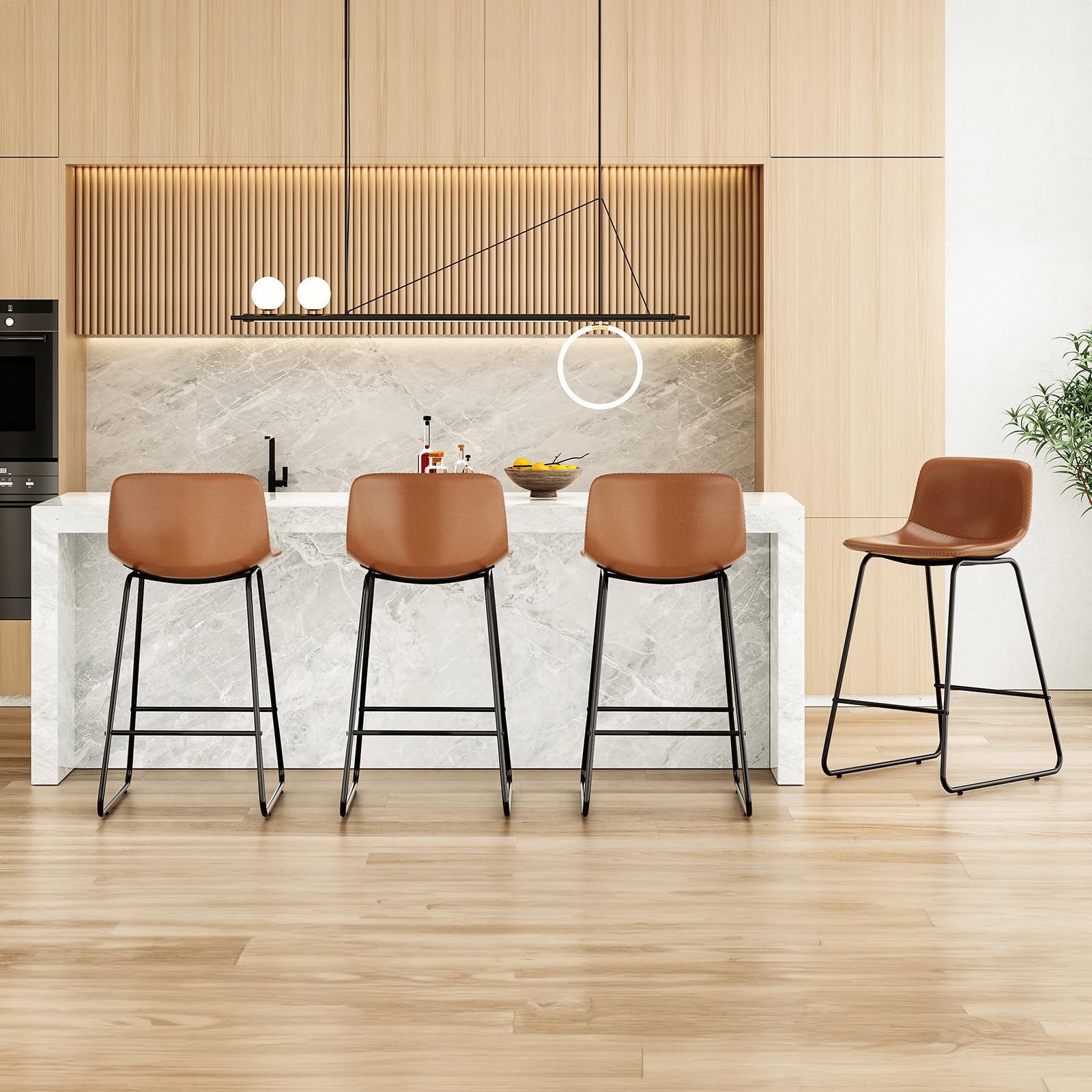 Soohow 26 Inch Counter Height Bar Stools Set of 4, Comfortable Kitchen Island Stools with Back Support, Waterproof Leather Upholstered Modern Chairs for Home Bar Furniture and Kitchen Counter