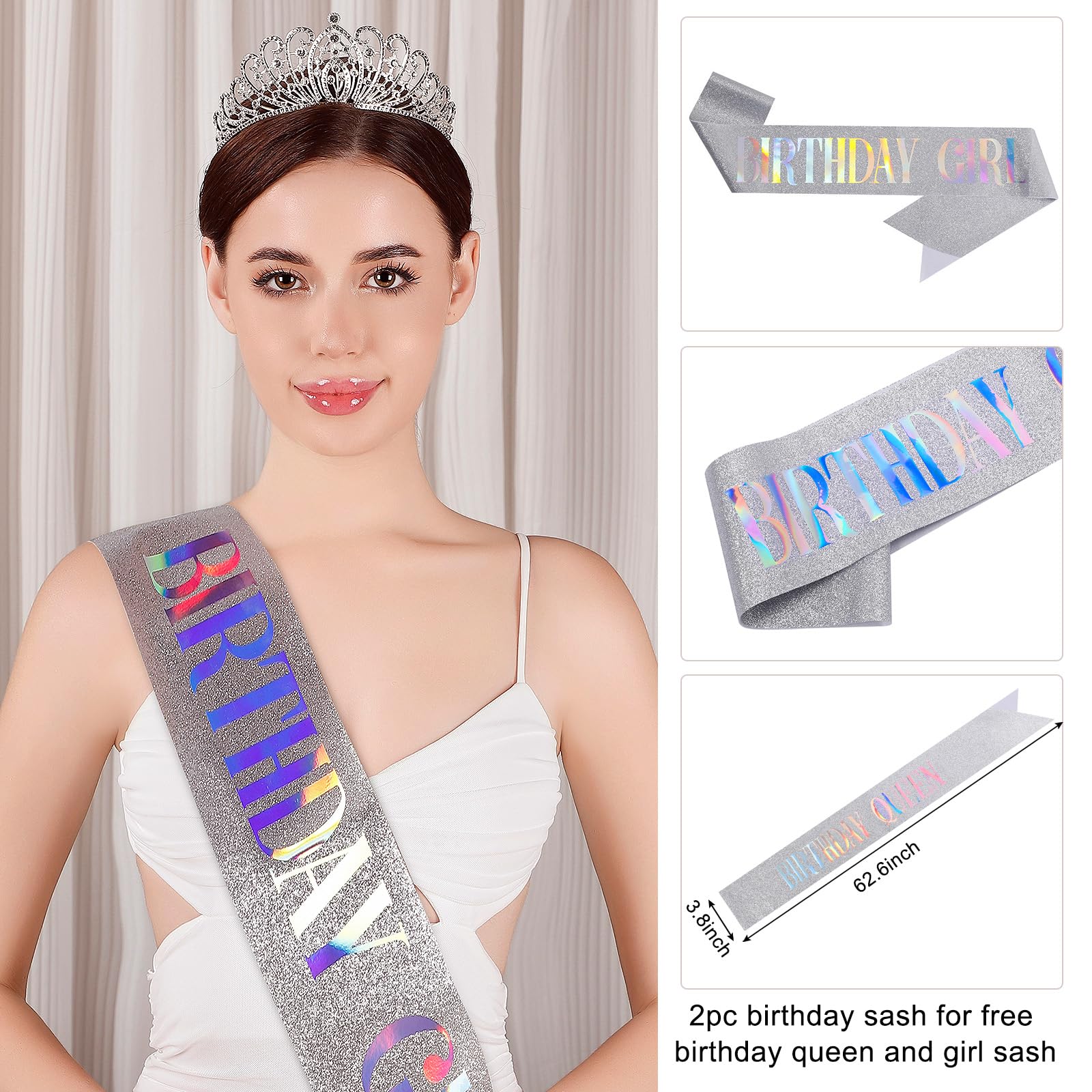 Tiara for Women, Crown and Tiara for Girl Princess, Bride Wedding Happy Birthday Halloween Cosplay Hair Accessories Decorations (Silver Style B)