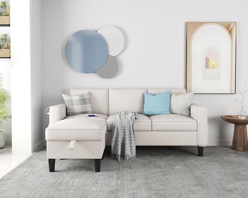 Sunrise Coast Sectional L Shaped Living Room Modular USB+Type-C Charging Port 3 Seater Couches with Removable Storage Ottoman Small Sofa 78", Beige