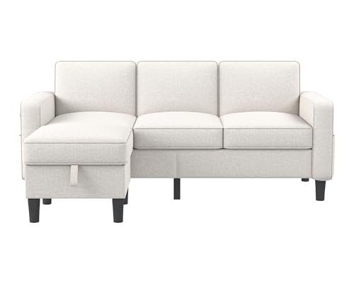 Sunrise Coast Sectional L Shaped Living Room Modular USB+Type-C Charging Port 3 Seater Couches with Removable Storage Ottoman Small Sofa 78", Beige