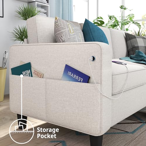 Sunrise Coast Sectional L Shaped Living Room Modular USB+Type-C Charging Port 3 Seater Couches with Removable Storage Ottoman Small Sofa 78", Beige