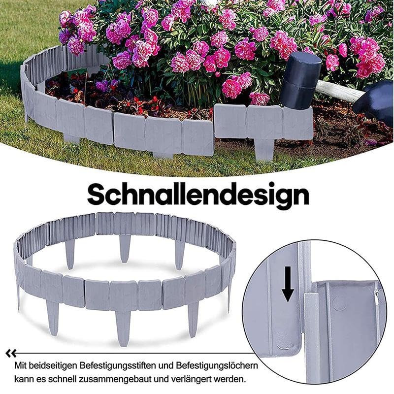Garden Fence Border, Plastic Stone Effect Flowerbed Grass Lawn Plant Decorative Edging Panels for DIY Outdoor Patio Balcony Yard (10PCS)