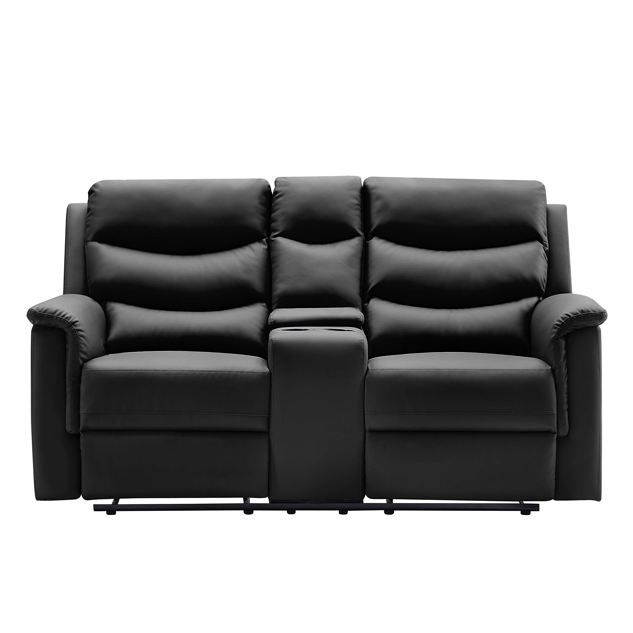 Faxu Leather Love Seat Recliners, Manual Double Reclining Loveseat Sofa, Home Theater Seating with Storage Console, Wall Hug RV Couch with Cup Holders for Living Room Furniture Sets